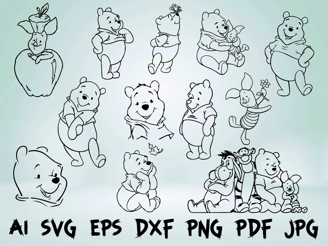 Winnie the Pooh Outline Svg Bundle Instant Download - Etsy UK
