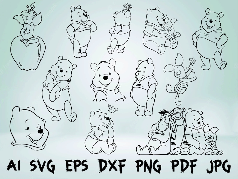 Winnie the Pooh Outline Svg Bundle Instant Download - Etsy Australia