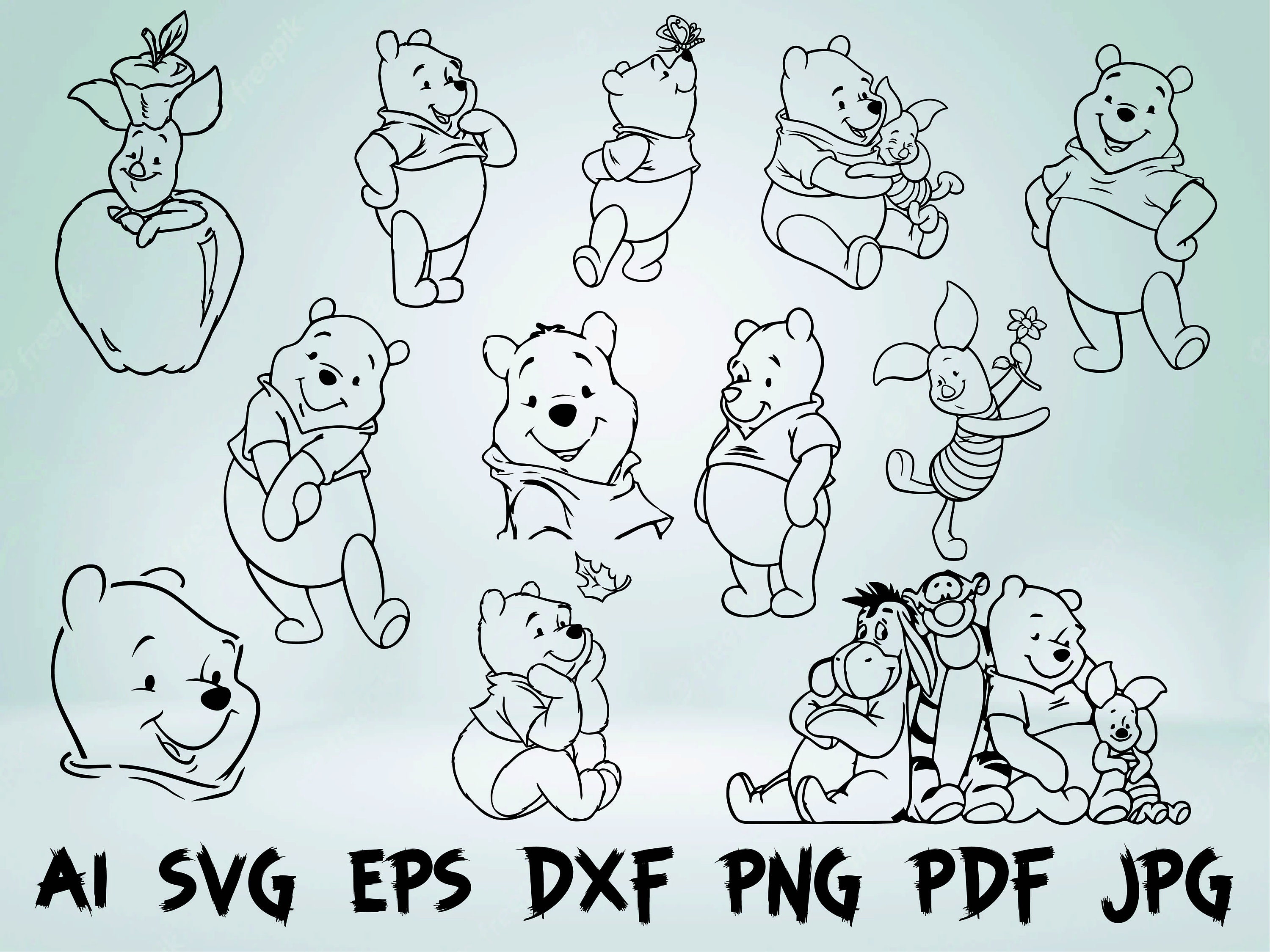 Winnie the Pooh Outline Svg Bundle Instant Download - Etsy UK
