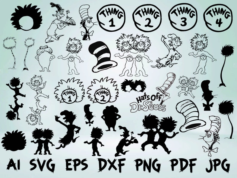 Thing 1 Thing 2 Svg Silhouette Dr Seuss Bundle Kit Instant Download ...