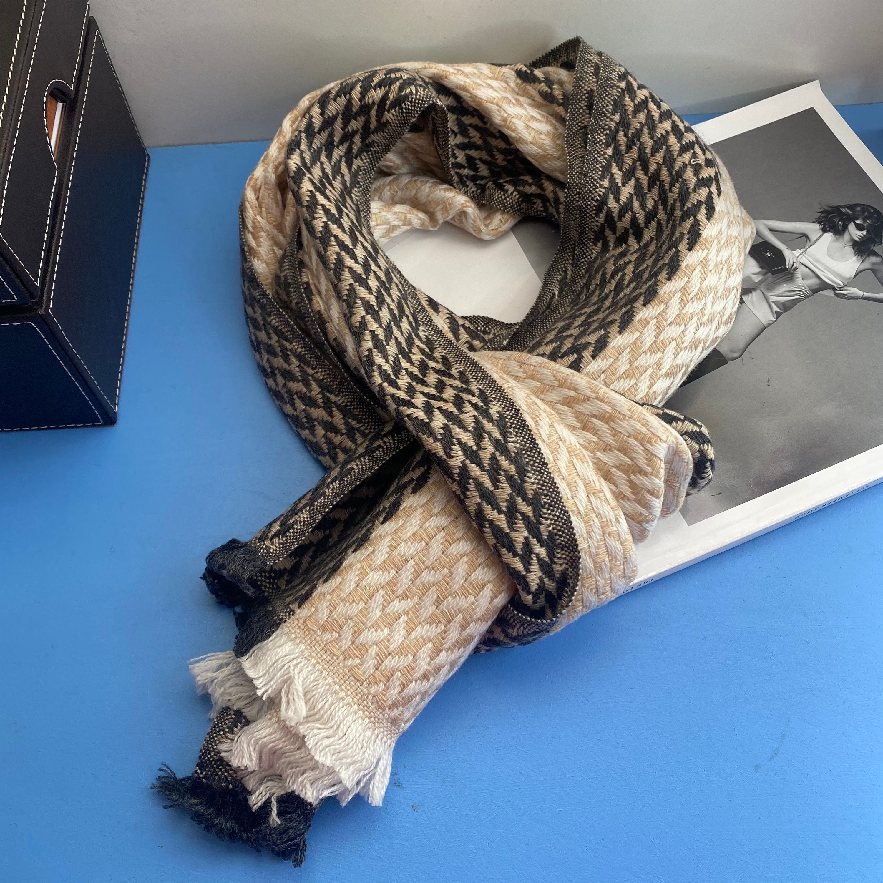 Handmade Wool Scarf: Soft Nepalese Stole, Charcoal & Cream - Etsy
