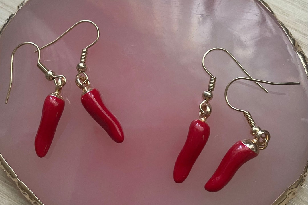 Italian Red Horn Cornicello Charm, Good Luck Earrings - Etsy