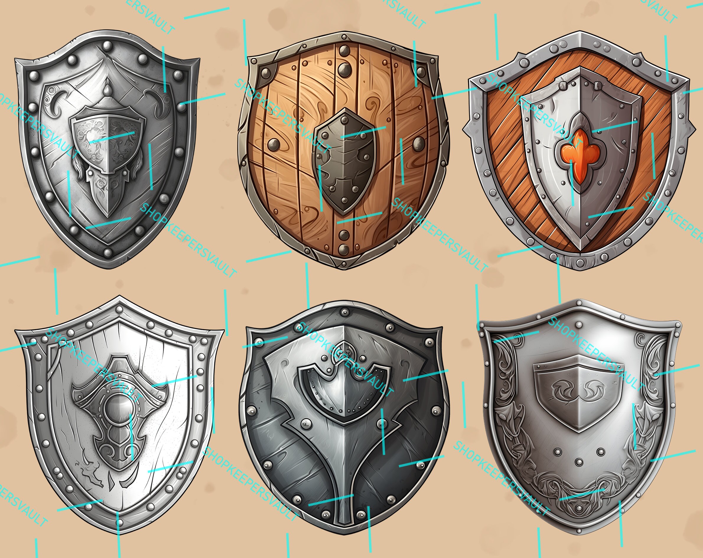 Shields Clipart Set, Commercial Use, Shields PNG Illustration, Role ...