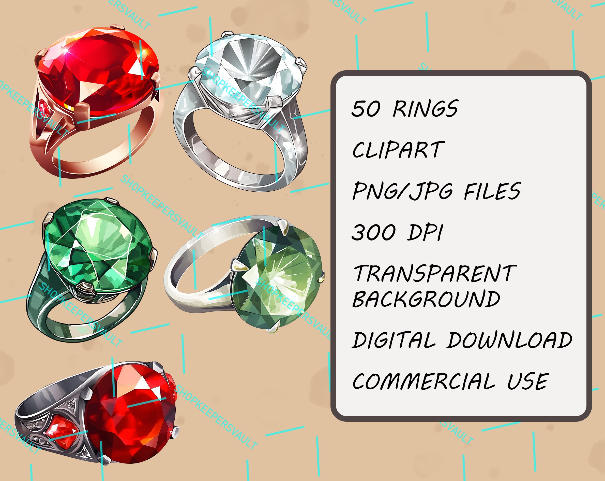 Rings Clipart Set, Commercial Use, Ring PNG Illustration, Role-playing ...