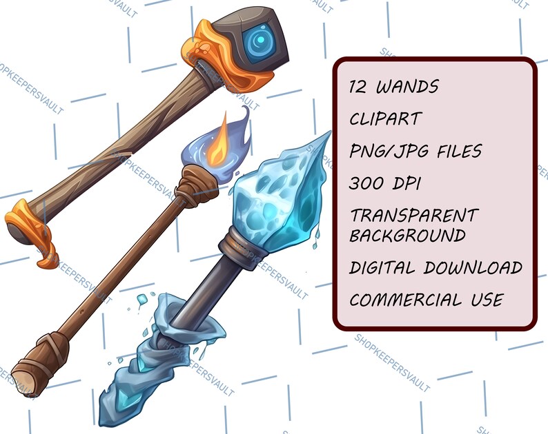 Wands Clipart Set, Illustration, Commercial Use, Wand PNG, Role-playing ...