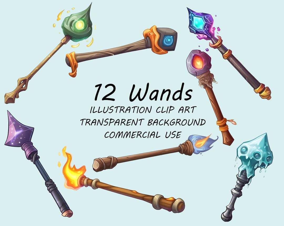Wands Clipart Set, Illustration, Commercial Use, Wand PNG, Role-playing ...