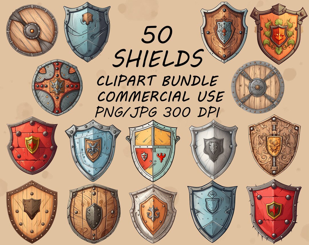 Shields Clipart Set, Commercial Use, Shields PNG Illustration, Role-playing Art, RPG Fantasy Art ...