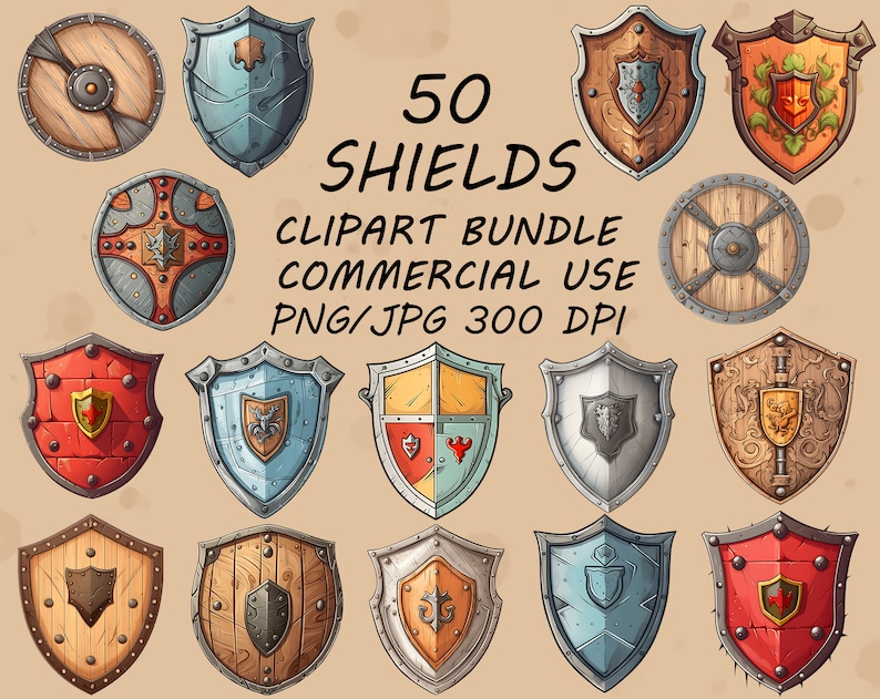 Shields Clipart Set, Commercial Use, Shields PNG Illustration, Role ...