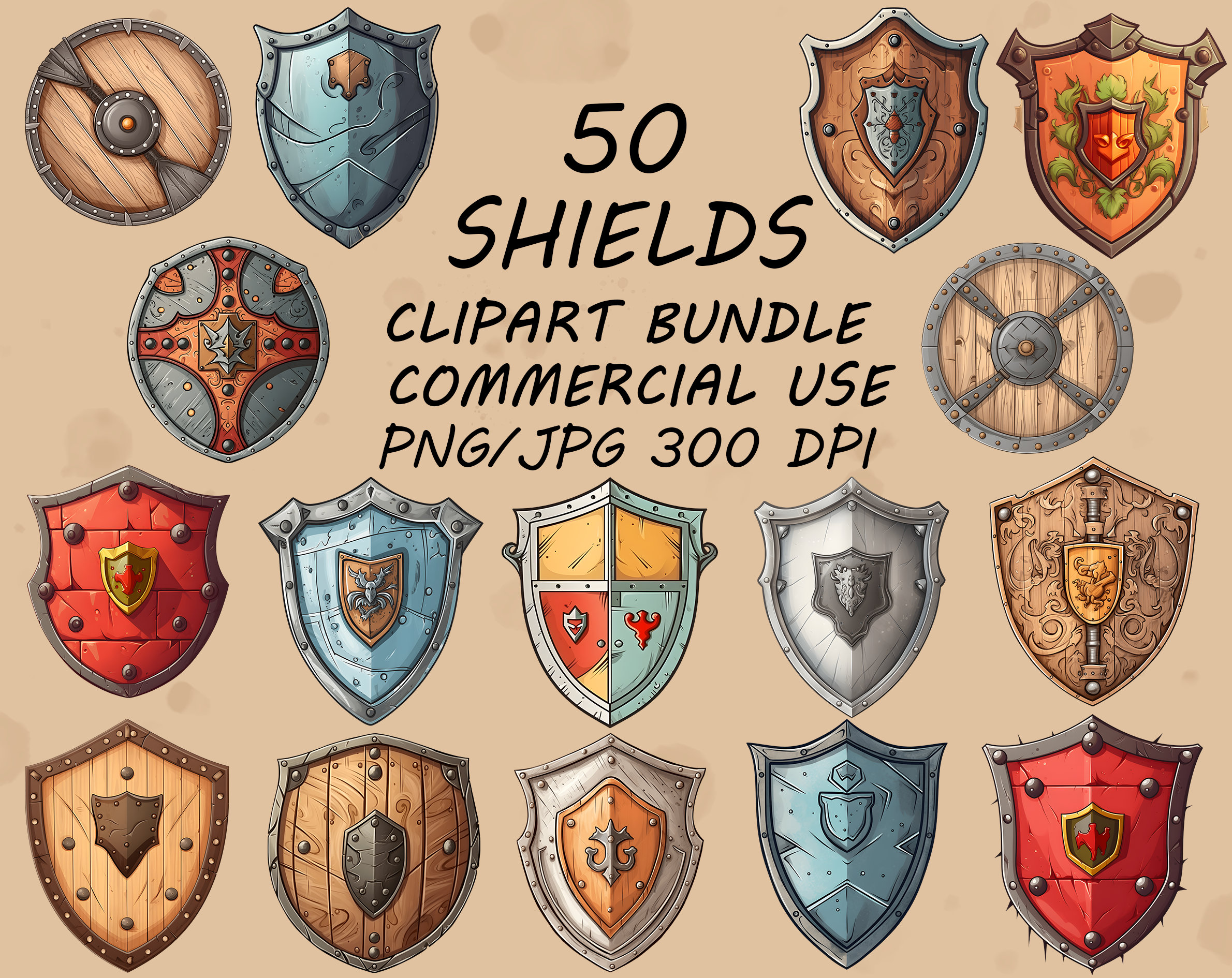 Shields Clipart Set, Commercial Use, Shields PNG Illustration, Role ...