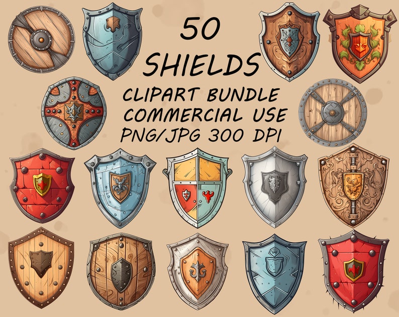Shields Clipart Set Commercial Use Shields PNG Illustration - Etsy