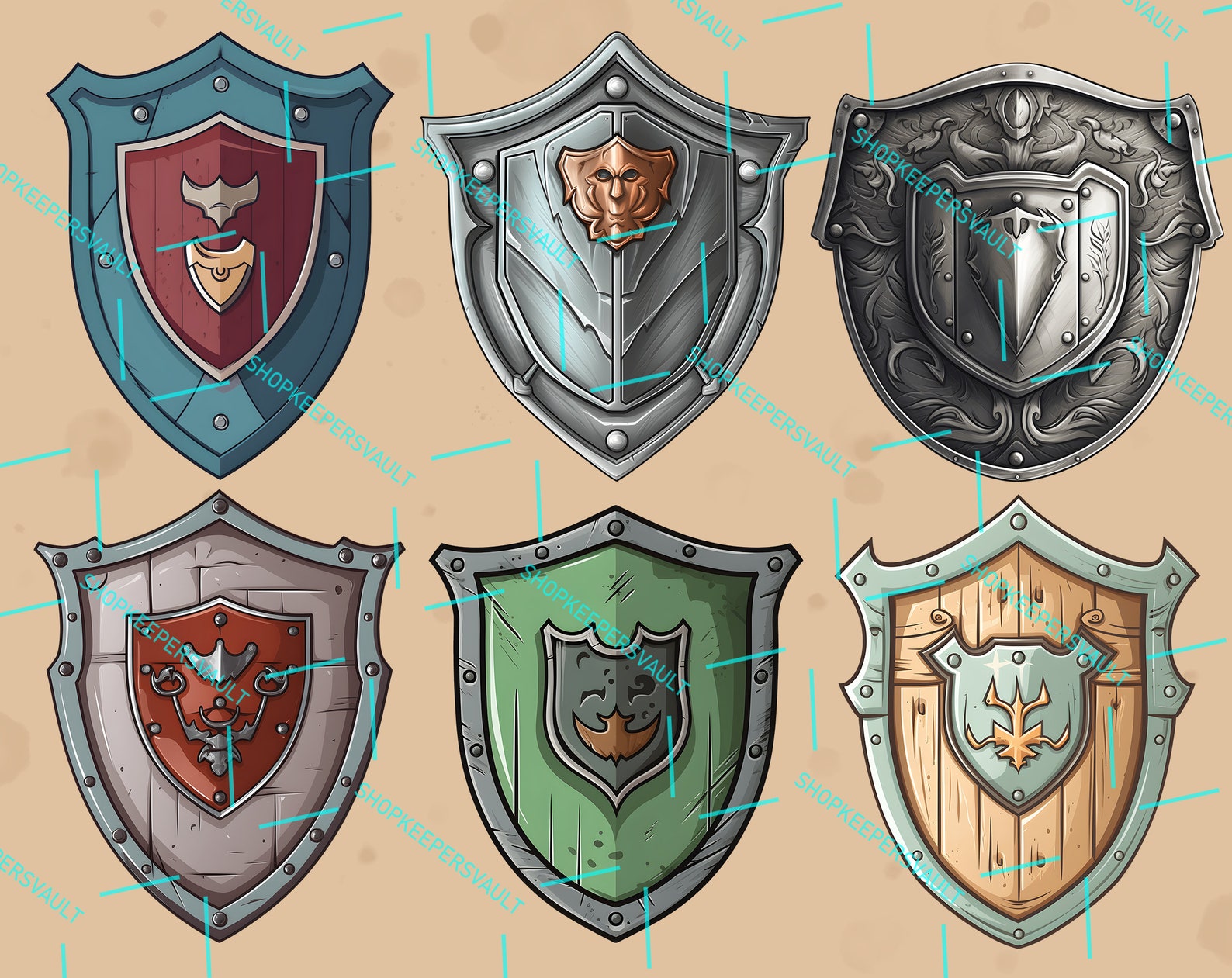 Shields Clipart Set, Commercial Use, Shields PNG Illustration, Role ...
