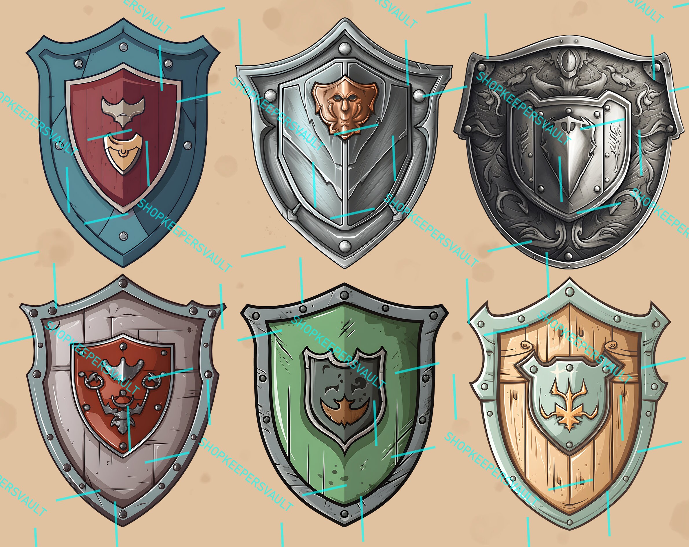 Shields Clipart Set, Commercial Use, Shields PNG Illustration, Role ...