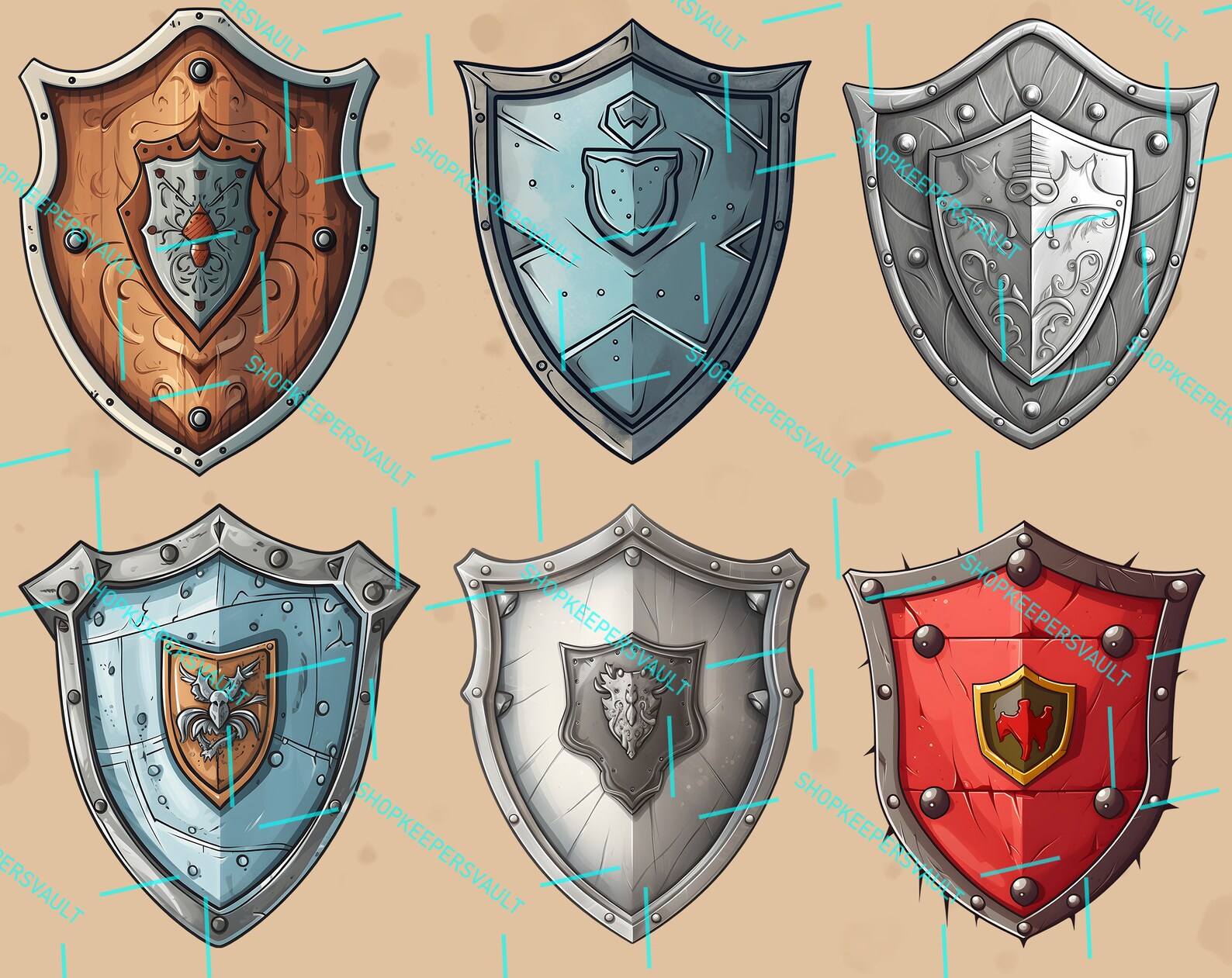 Shields Clipart Set, Commercial Use, Shields PNG Illustration, Role ...