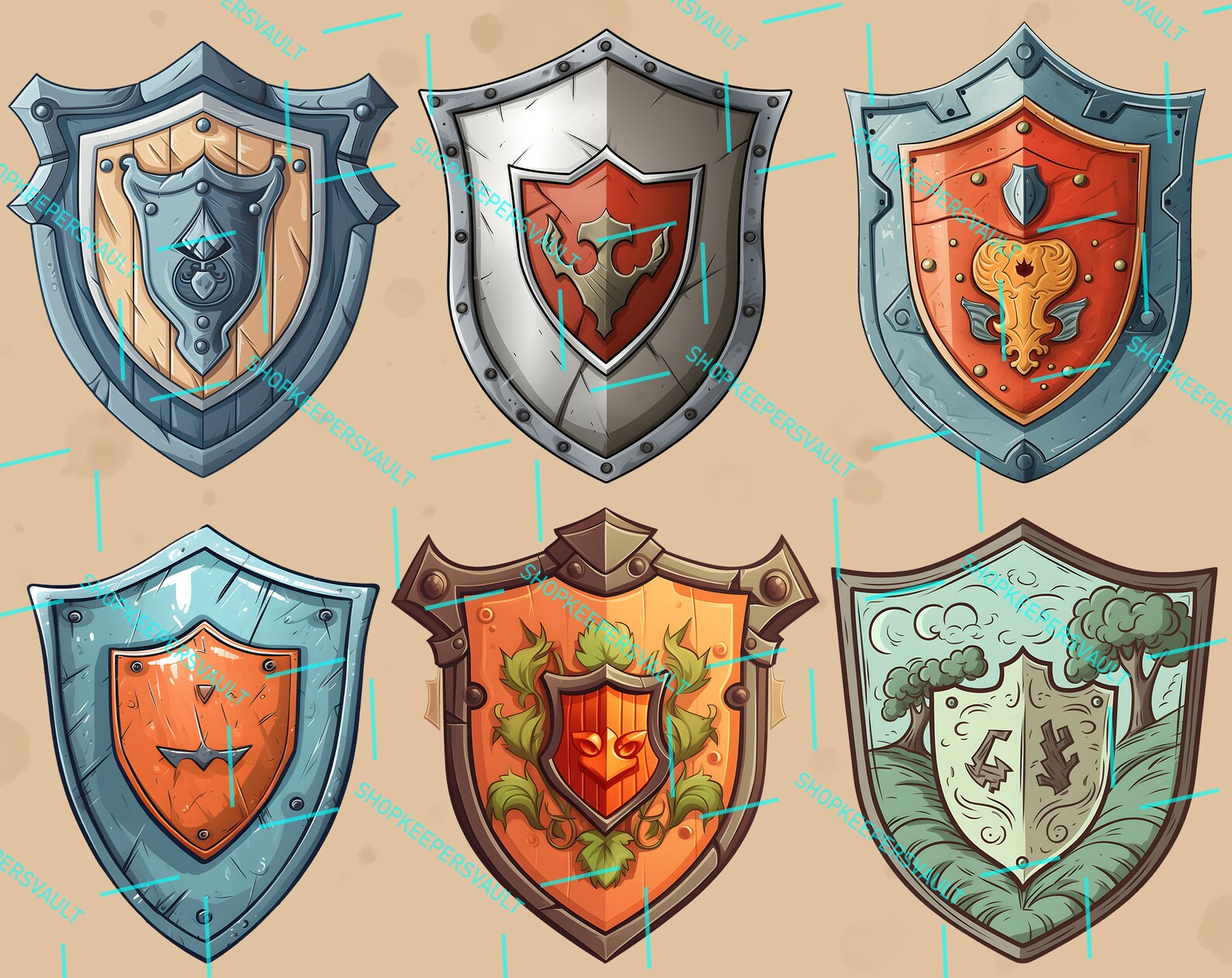 Shields Clipart Set, Commercial Use, Shields PNG Illustration, Role ...