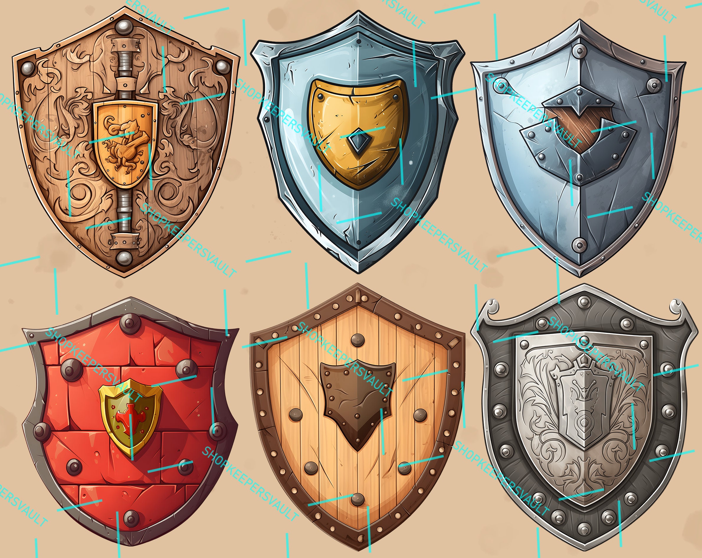 Shields Clipart Set, Commercial Use, Shields PNG Illustration, Role ...