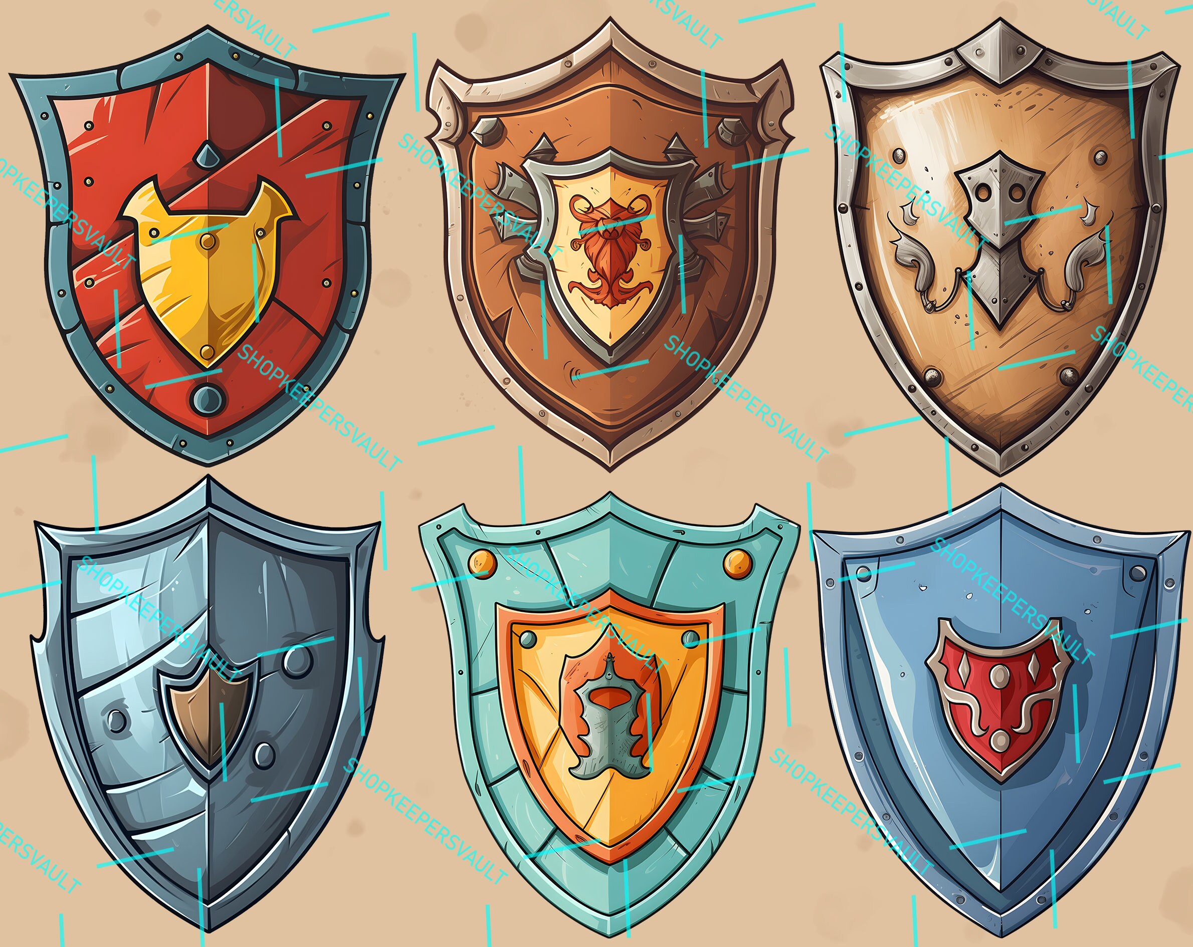 Shields Clipart Set, Commercial Use, Shields PNG Illustration, Role ...