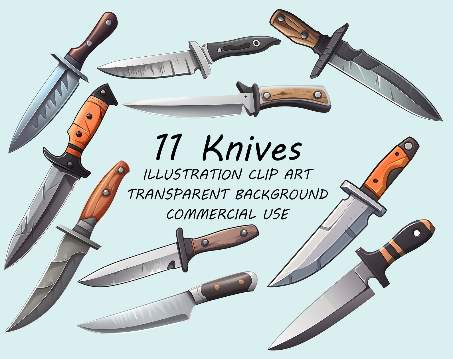 Knives Clipart Set, Illustration, Commercial Use, Knife PNG, Game Art ...