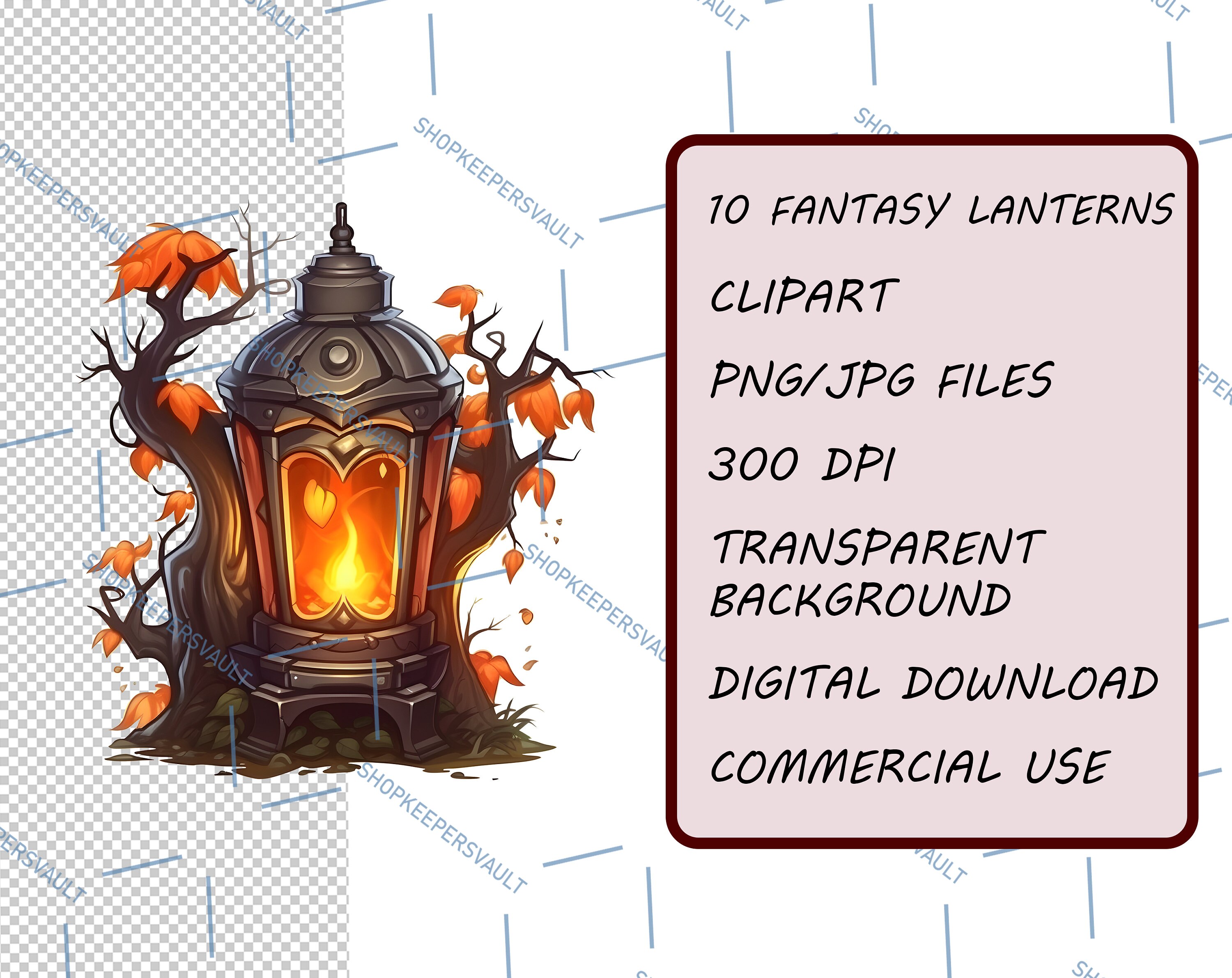 Fantasy Lantern Clipart, Commercial Use, Fantasy Lanterns Illustration PNG, Scrapbooking,rpg ...