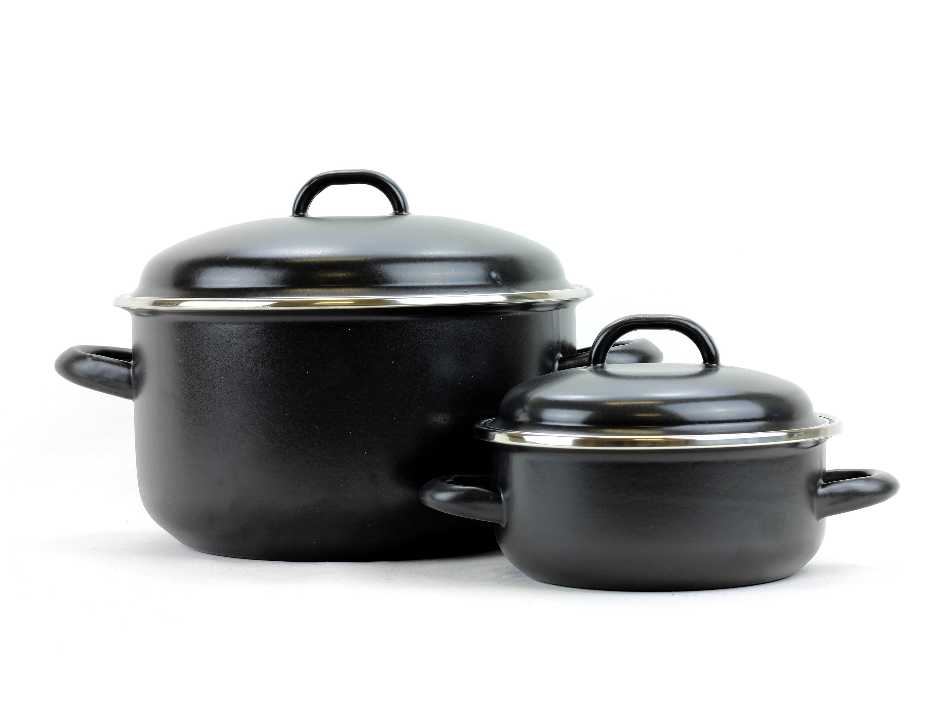 Black Enamel Cookware Cooking Pot With Lid Vintage Kitchenware Nonstick ...