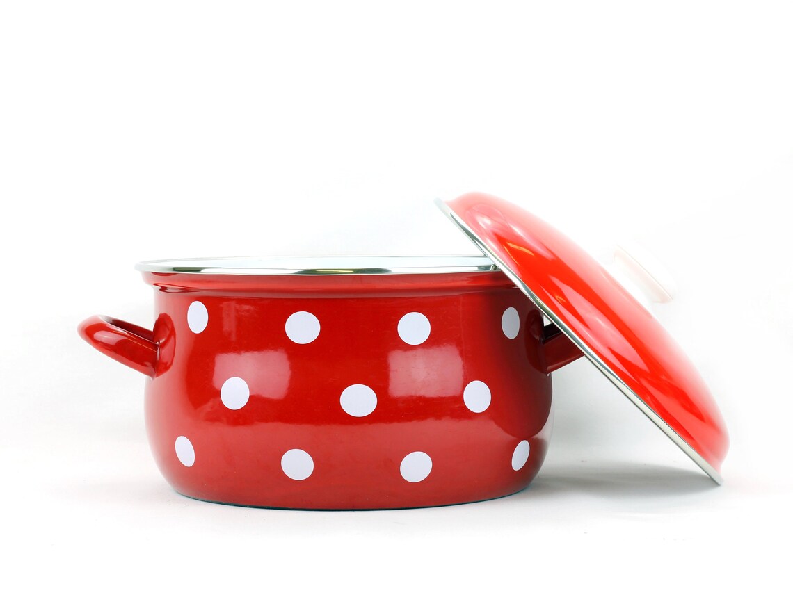 Red Enamel Cooking Pot Kitchenware for Vintage Kitchen Saucepan - Etsy