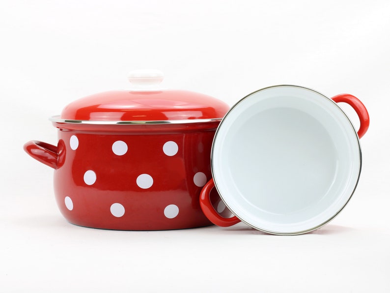 Red Enamel Cooking Pot Kitchenware for Vintage Kitchen Saucepan - Etsy