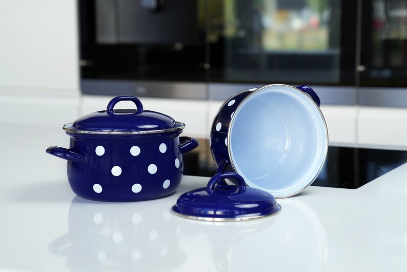 Enamel Cooking Pot Blue Vintage Saucepan Kitchenware Cokware Pan - Etsy