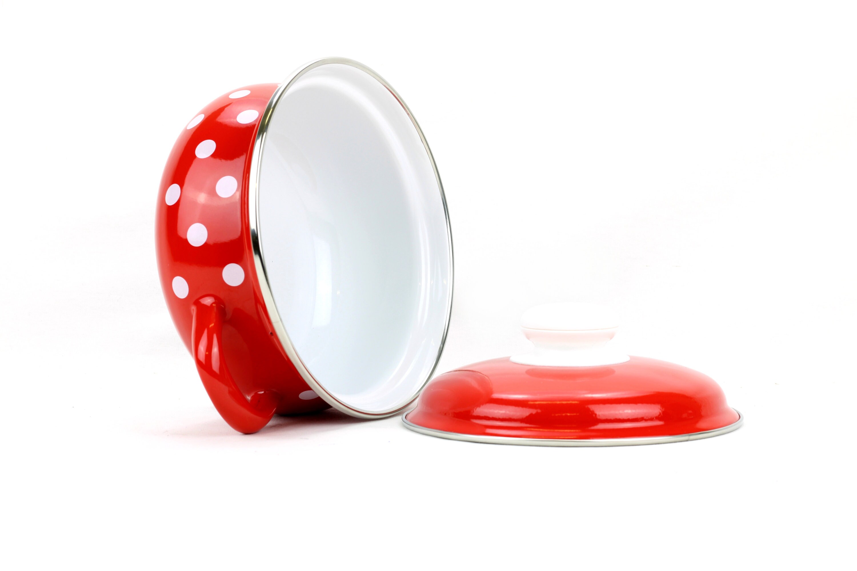 Red Enamel Saucepan With Dots Red Small Pot Enamelware Skillet Stewpan ...