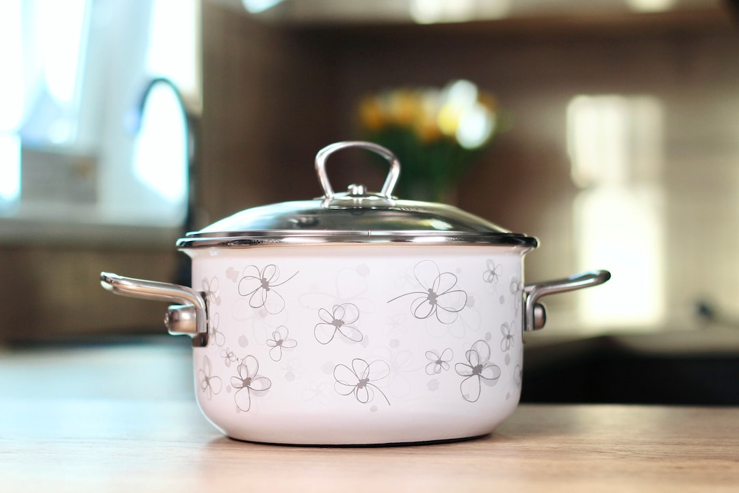 White Enameled Cooking Pot Modern Cookware With Flowers - Etsy
