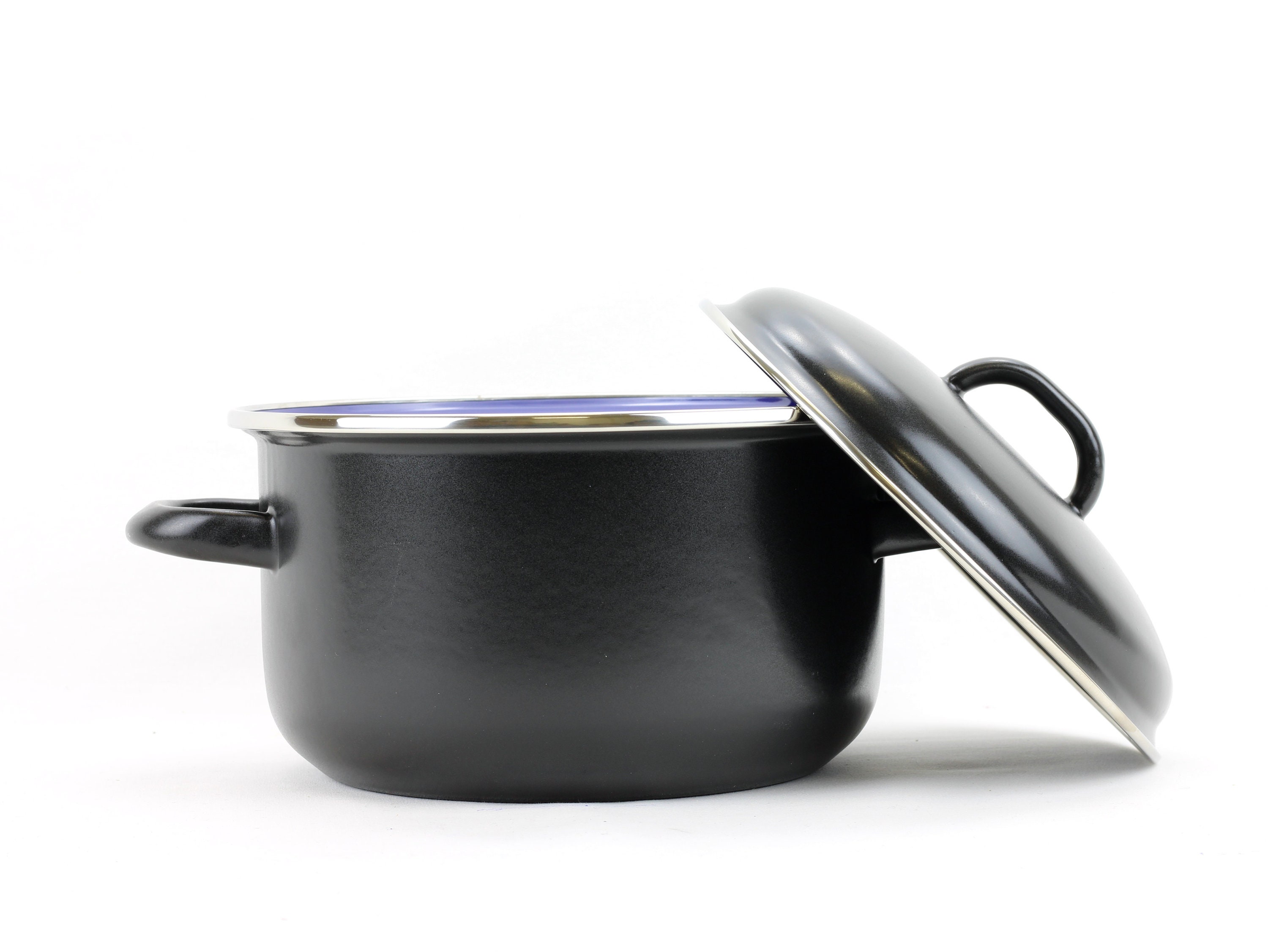 Black Enamel Cookware Cooking Pot With Lid Vintage Kitchenware Nonstick ...