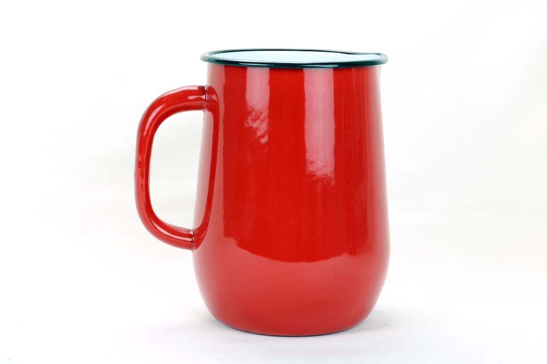 Red Enamel Jug Coffee Pot Vintage Pitcher Red Vase Drinkware - Etsy