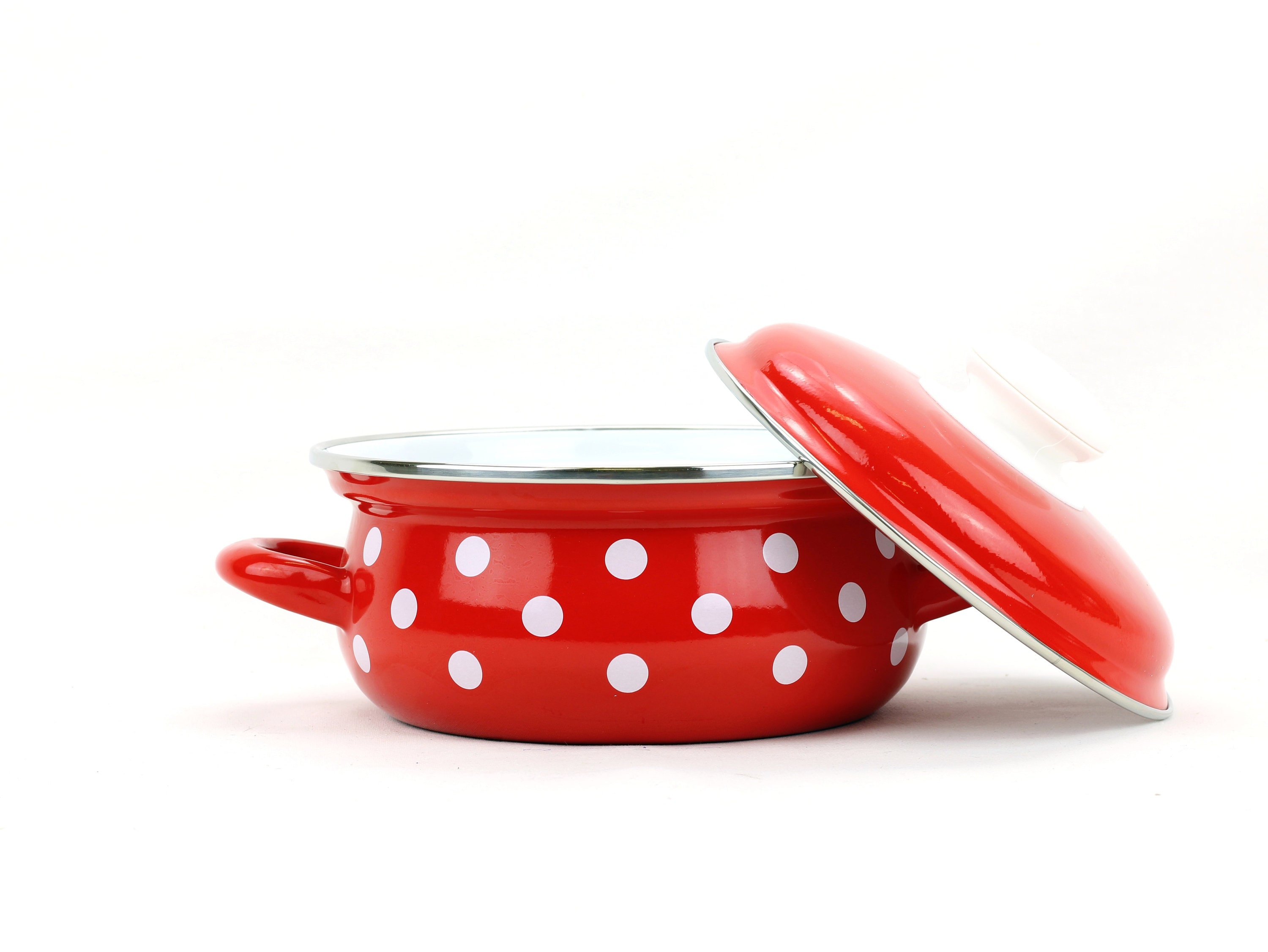 Red Enamel Saucepan With Dots Red Small Pot Enamelware Skillet Stewpan ...
