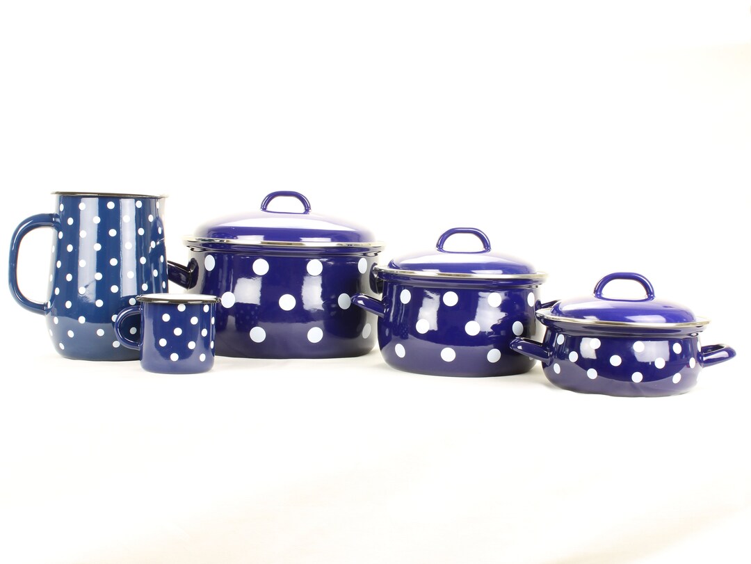 Blue Kitchen Set Enamel Kitchenware 5pcs Cookware Set Cooking Pots ...