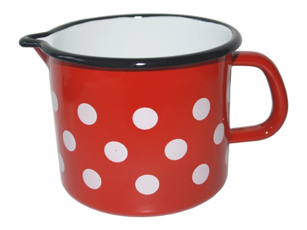 Big Red Enamel Mug With Dots for Milk - Etsy