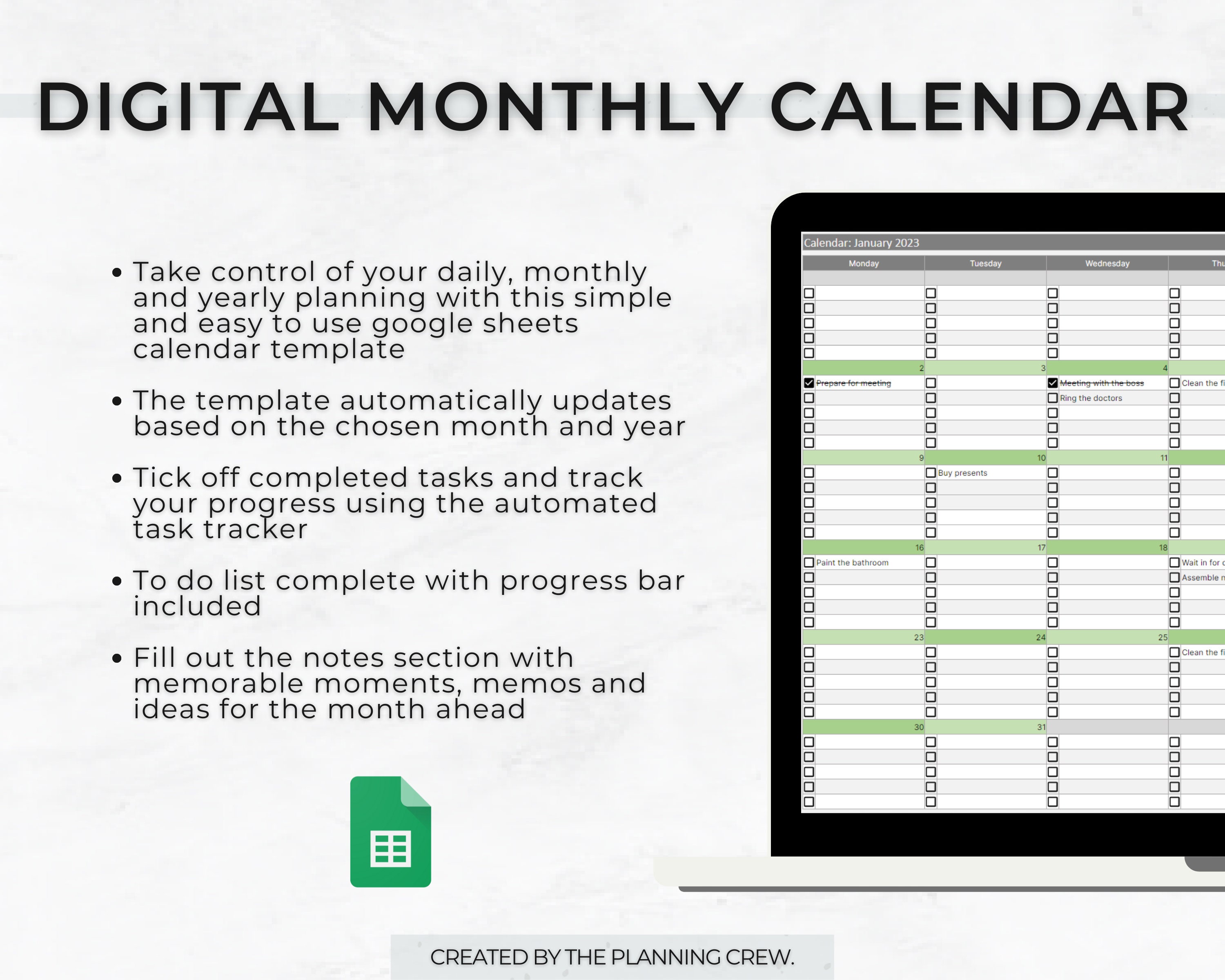 Editable Calendar Planner Google Sheets Calendar Task Manager Productivity Tracker to Do List ...