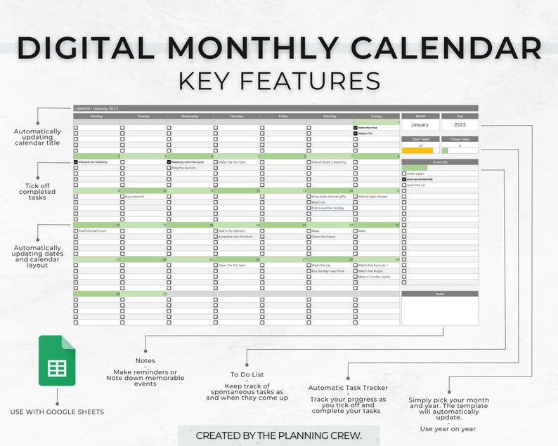 Editable Calendar Planner Google Sheets Calendar Task - Etsy