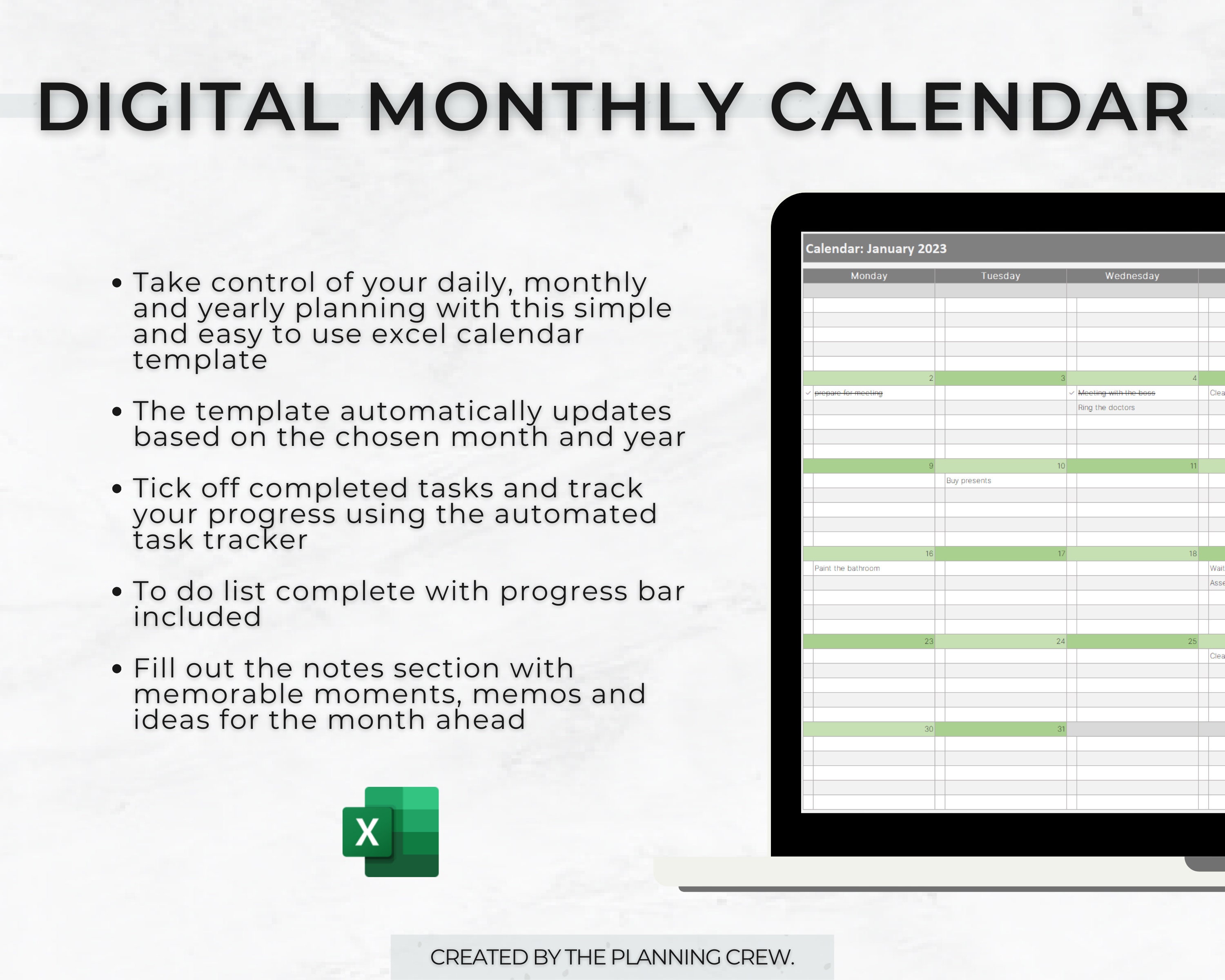 Excel Calendar Planner Editable Automated Calendar Task Manager ...
