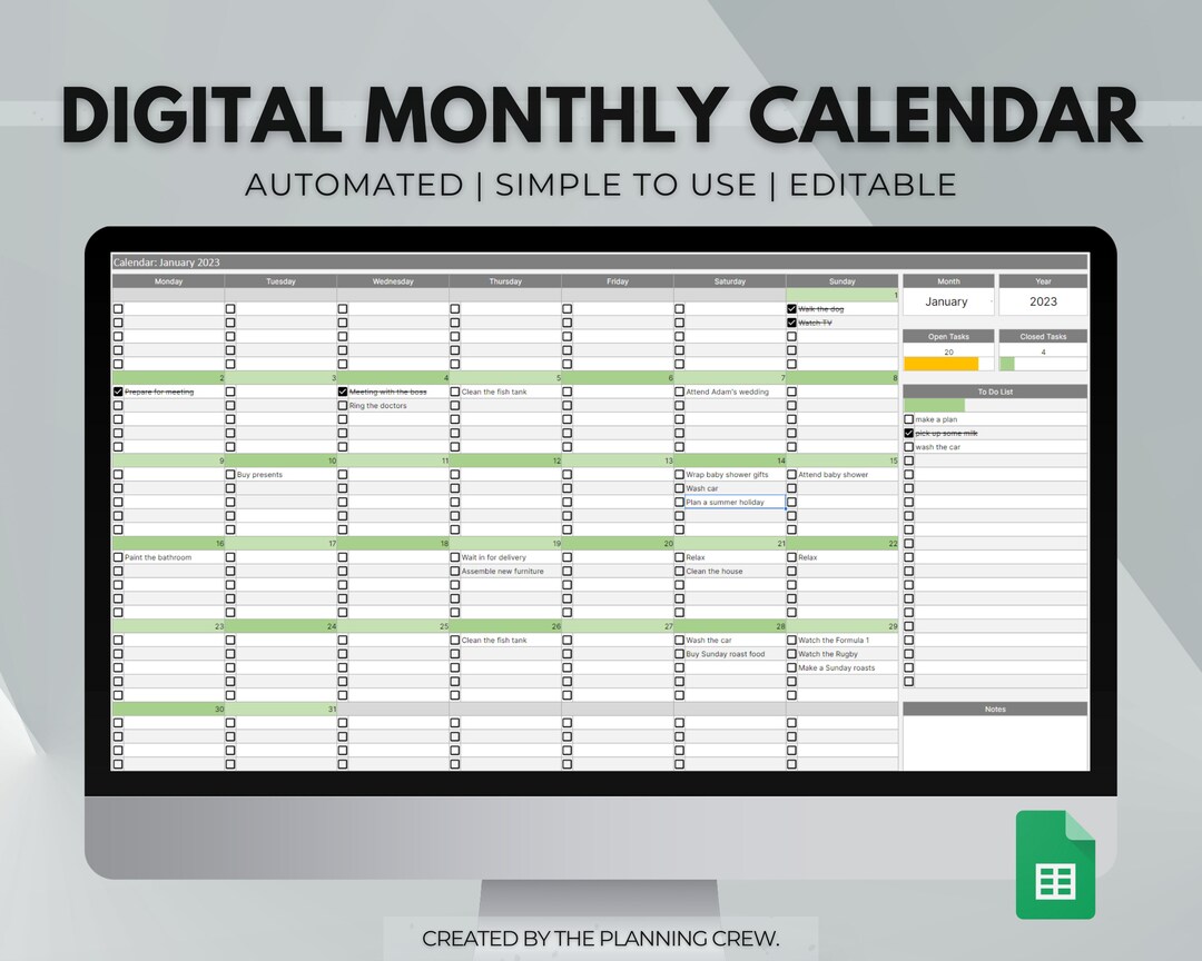 Editable Calendar Planner Google Sheets Calendar Task Manager ...