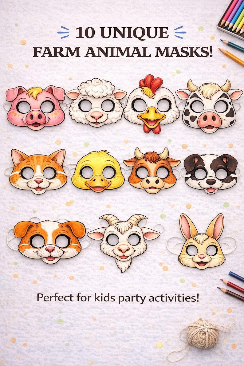 Printable Animal Masks for Kids, Farm Animal Masks, Kids Party Masks ...