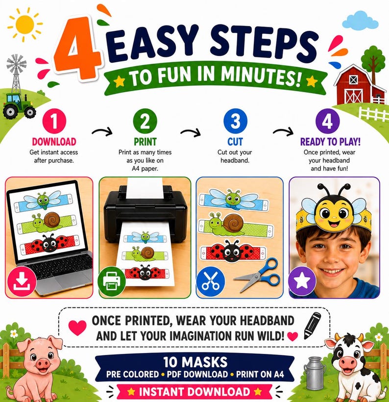 Printable Bug Headbands, Insect Party Favors, Kids Craft Activity (10 ...