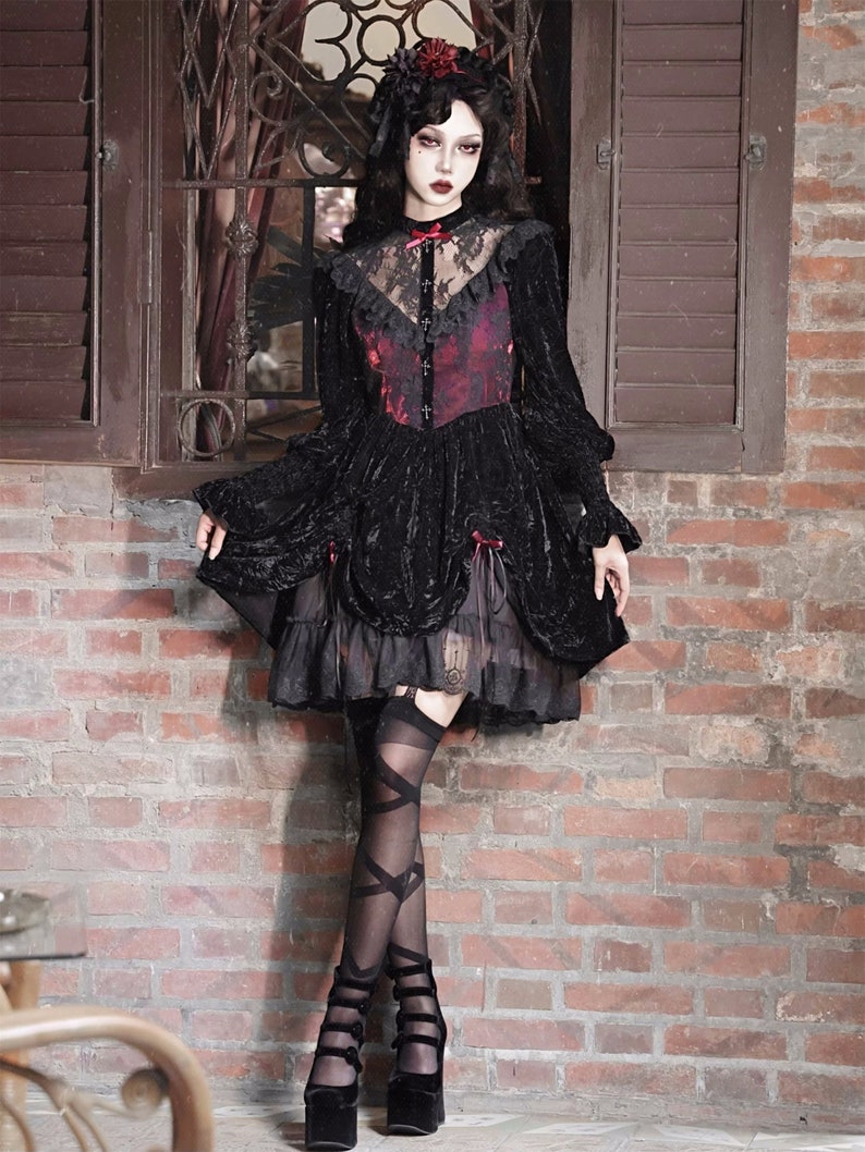 Gothic Dark Red Nun Cross Lace Corset Dress Vintage Gothic - Etsy
