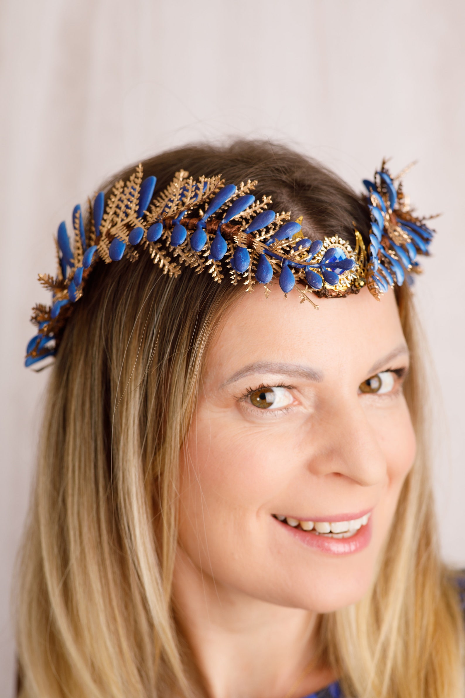 Mens Blue Gold Leaf Crown Crown Elven Wedding Circlet Woodland Fairy ...