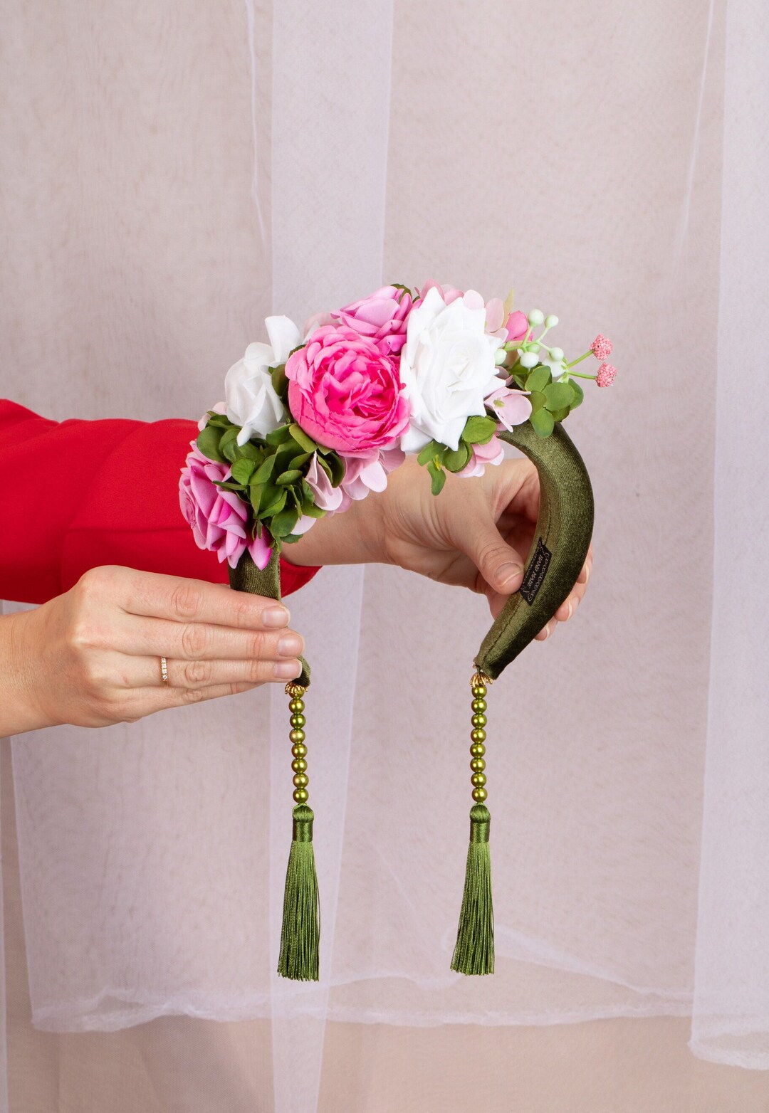 Olive Green Fascinator Green and Pink Fascinator Flower Headband Green ...