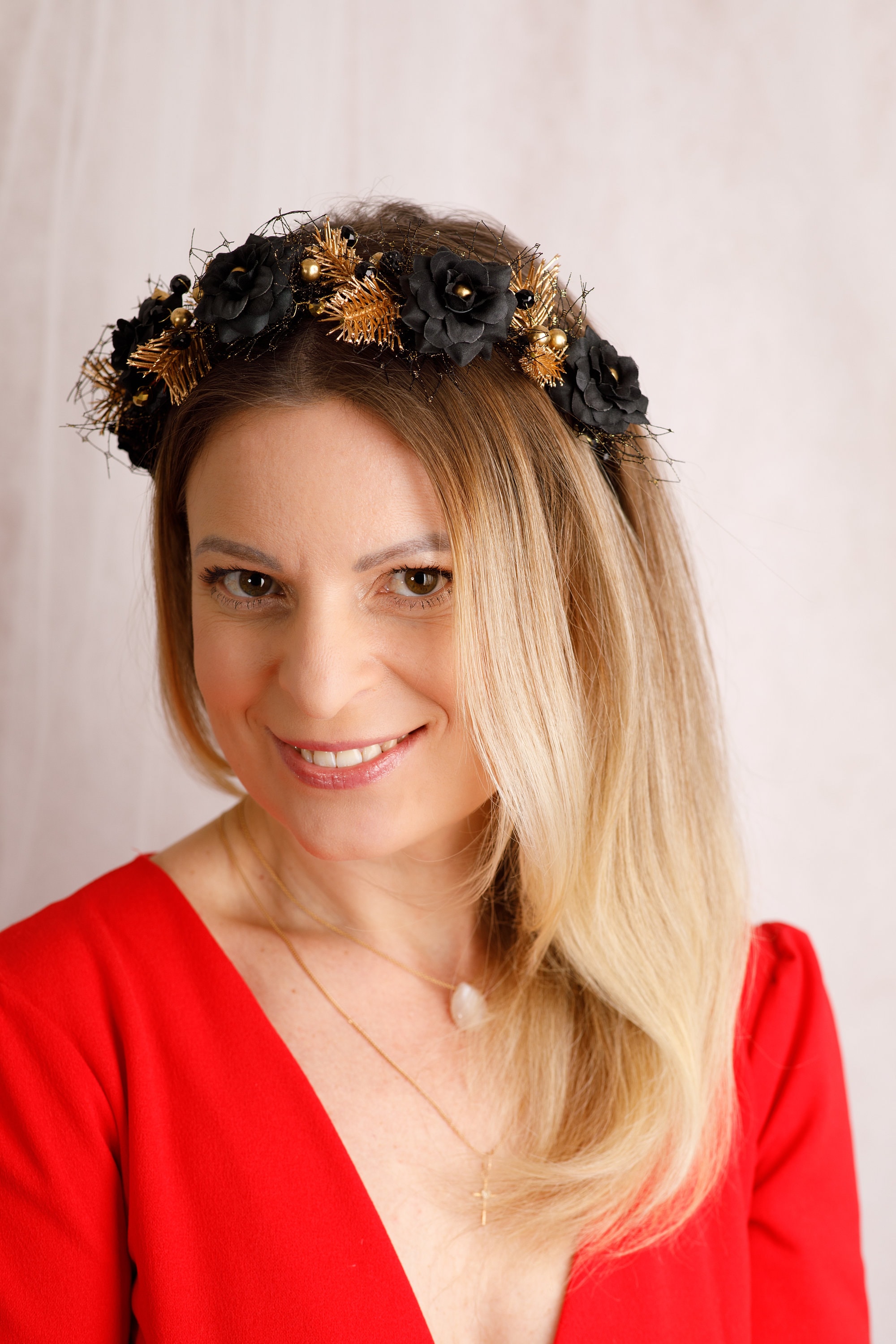 Halo Crown Golden and Black Hair Crown Black Flower Crown Gothic Crown ...