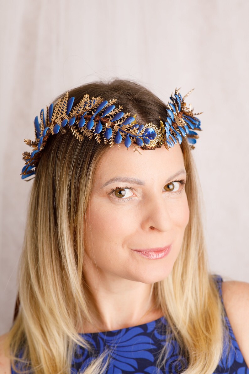 Mens Blue Gold Leaf Crown Crown Elven Wedding Circlet Woodland Fairy ...