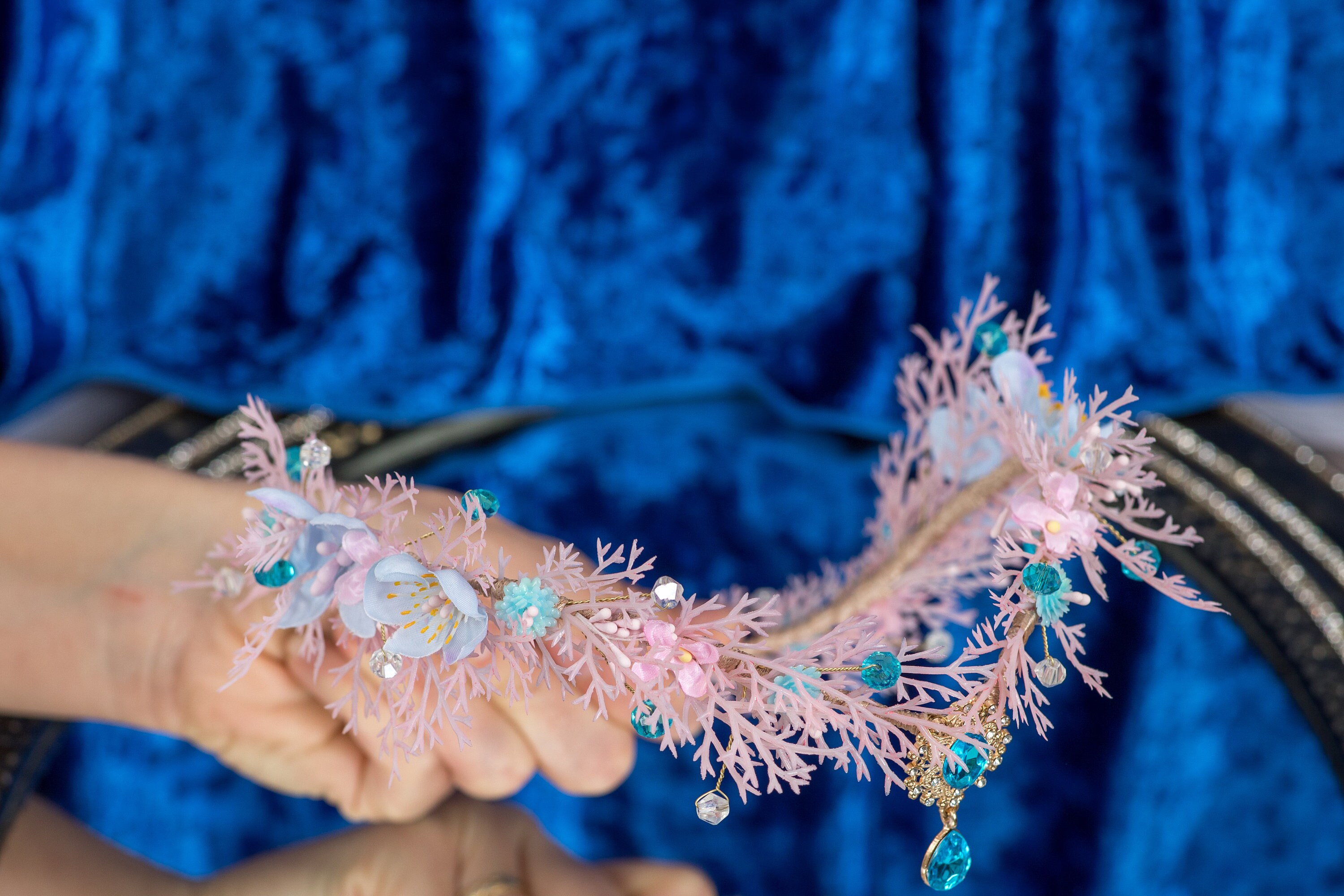 Elven Diadem Fairy Crown Elf Tia Pale Pink Blue Flower Halo With ...