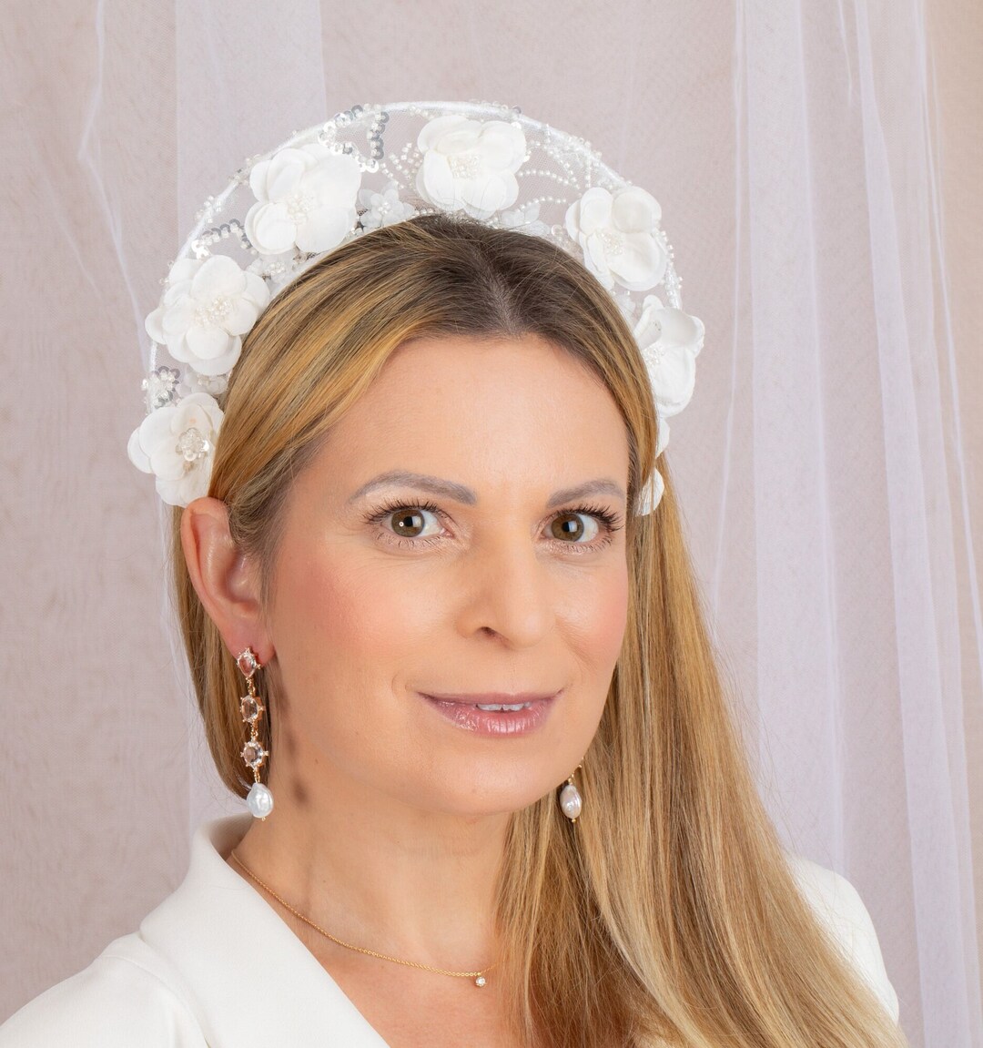 Halo Fascinator Hat White Fascinator Set With Earrings Lace Fascinator ...