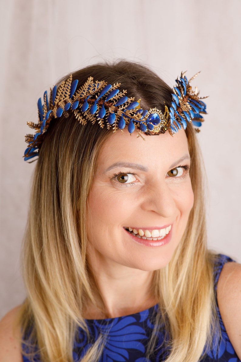 Mens Blue Gold Leaf Crown Crown Elven Wedding Circlet Woodland Fairy ...
