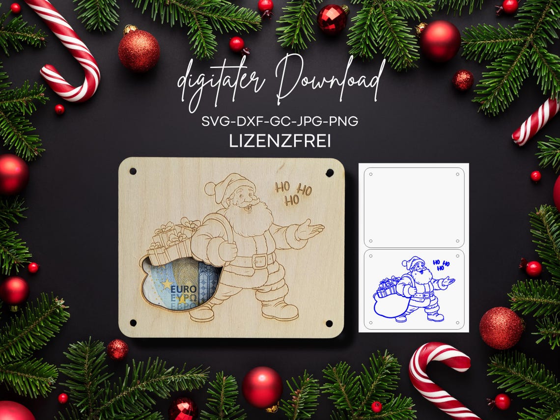 Laser File Money Gift Christmas SVG, Money Gift, Santa Claus SVG, Laser ...