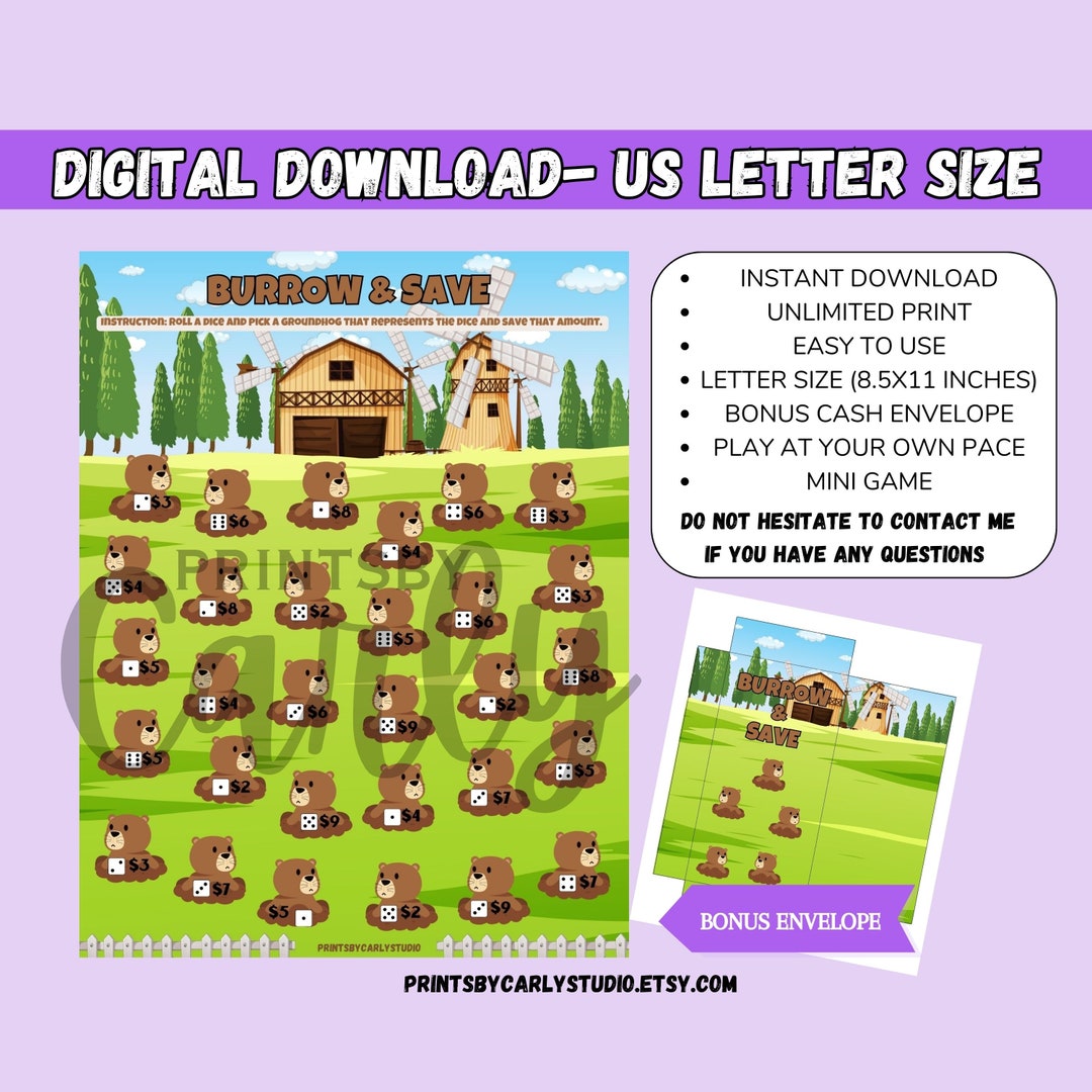 Groundhog Saving Challenge Cash Envelope Printable Saving Tracker Cute ...