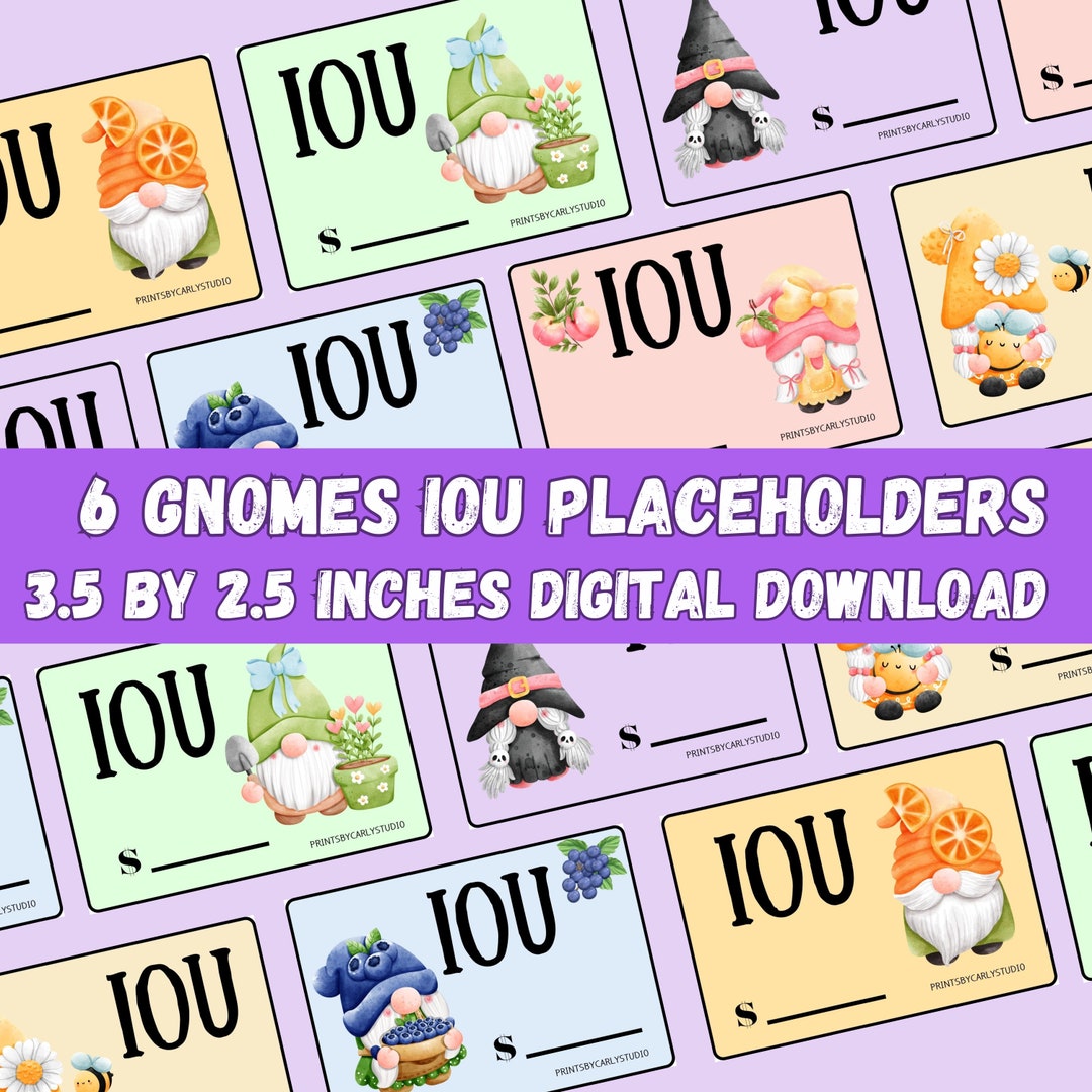 Gnomes IOU Slips Money Placeholders I Owe You Printable Sinking Fund ...